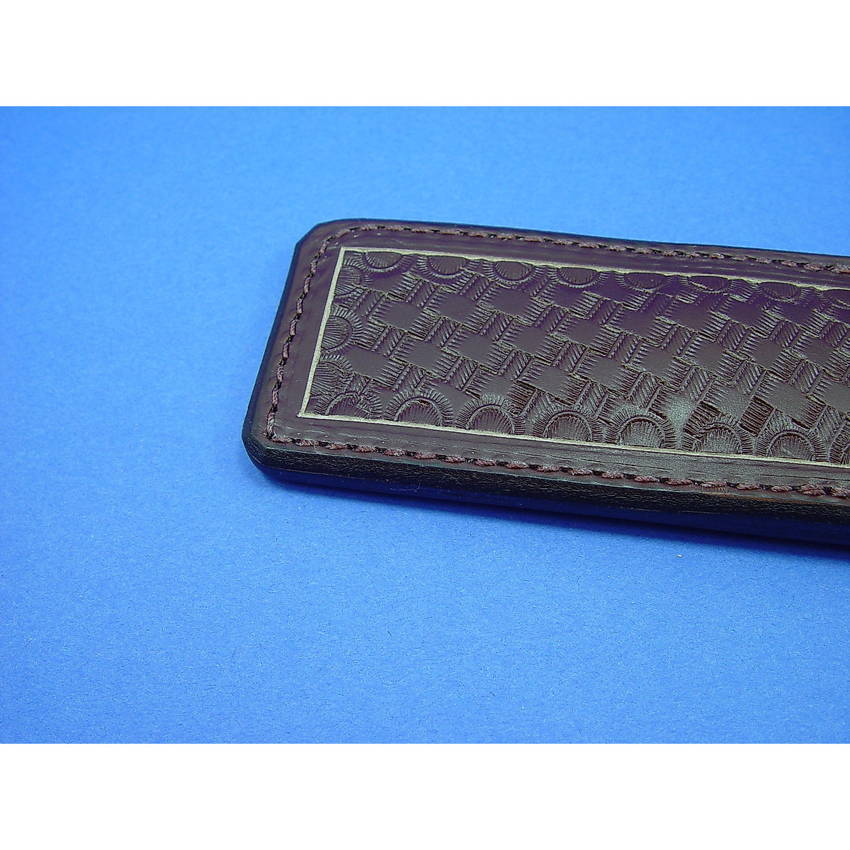 Basket Weave Pattern Pocket Sheath for Fixed Blade Knife, 5 3/4" Premium Leather Knife Holder, Dark Brown