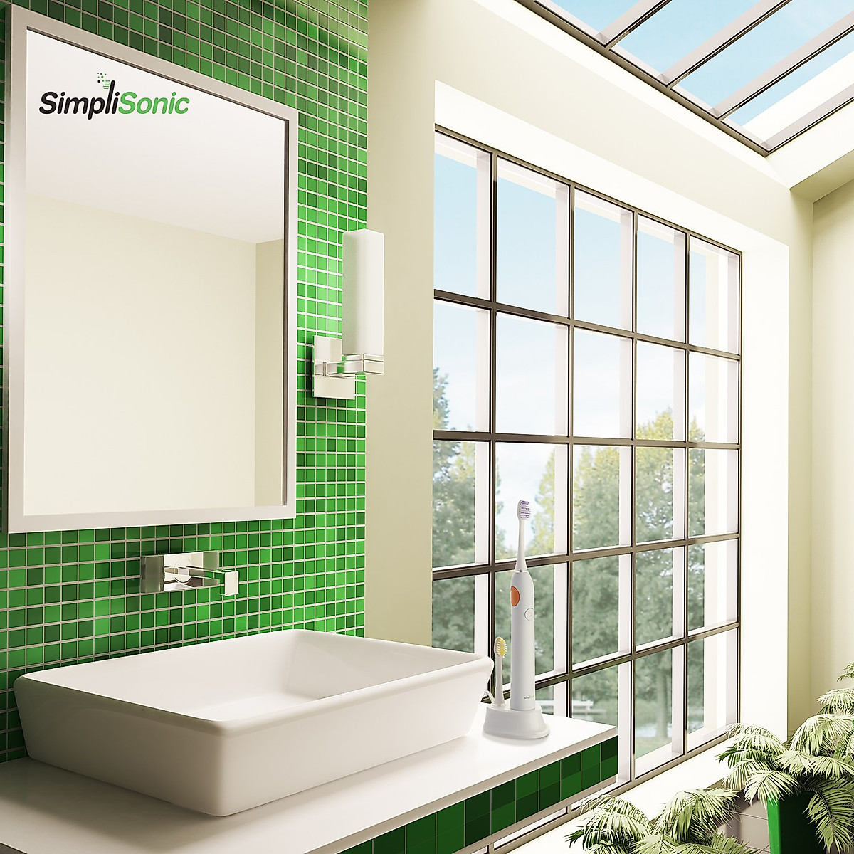 SimpliSonic Ultrasonic Rechargeable Electric Toothbrush Premium Package w/ 12 Heads (White)