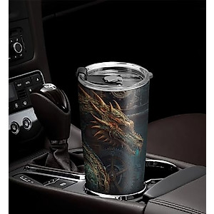 64HYDRO 20oz Steampunk Mechanical Engineer Clockwork Dragon Tumbler, Gaming, Gamer Gifts for Dragon Lovers, Stainless Steel Double Wall Vacuum Insulated Coffee Mug, Travel Cup with Lid