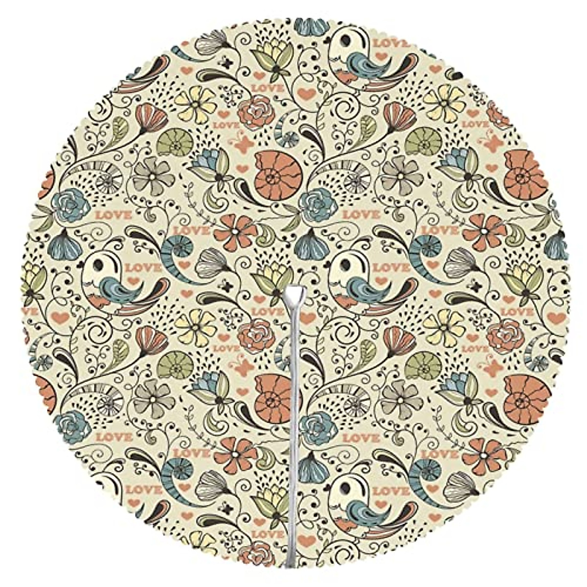 Lirduipu Animal Pattern Round Outdoor Tablecloth,Round Table Cloth Washable Water Resistance Tablecloth with Umbrella Hole Zippered,for Umbrella Table Patio Garden(52" Round,Eggshell and Multicolor)