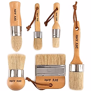 Chalk & Wax Paint Brush (Set of 6) for Waxing & Painting Projects – 100% Natural Boar Bristles, Ergonomic Handles, Minimum Shedding – Smooth Coverage for Furniture, Milk Paint & Stencil by Diyartz