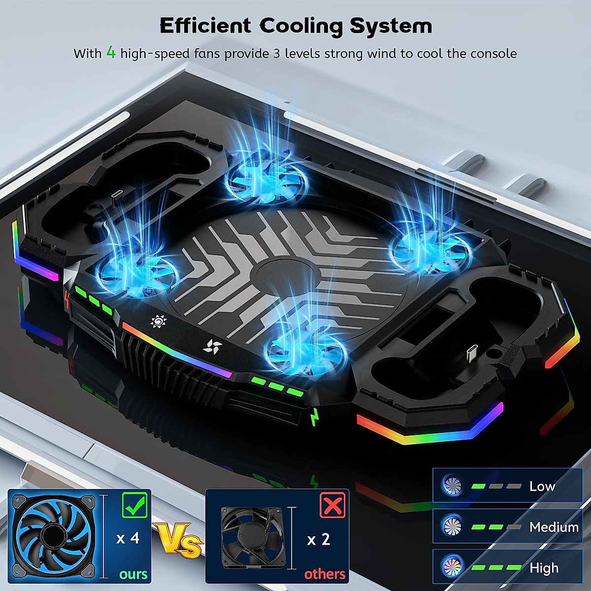 Cooling Fan Charging Stand for Xbox Series X Console and Controller - Vertical Cooler System & Charger Station with 15 RGB Light Modes, 2 Batteries and 3 Holders for Xbox Series X Accessories Storage