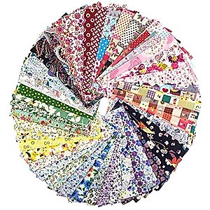 RayLineDo 50X Different Pattern Patchwork Poplin Fabric Bundle Squares of 1010cm Quilting Scrapbooking Artcraft Project Collection One