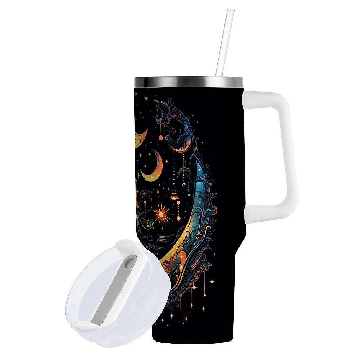 ALAZA Sun Moon Stars Alchemy Witchy 40 oz Tumbler Stainless Steel Water Bottle Vacuum Insulated Cup with Straw Lid & Handle For Travel Car Cup Holder