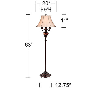 Barnes and Ivy Traditional Standing Floor Lamp Multi 4-Light 63" Tall Antique Bronze Copper Gold Tortoise Glass Font Fabric Bell Shade Candelabra Decor for Living Room Reading House Bedroom