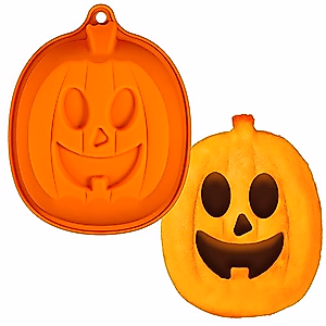 Kamehame Halloween Pumpkin Cake Pan, 8 Inches Pumpkin Cake Mold, Jack O Lantern Silicone Mold, Pumpkin Shaped Bakeware Baking Tray, Orange