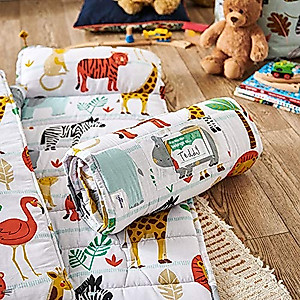 Bloomsbury Mill - Safari Adventure - Jungle Animals - Super Soft Toddler Nap Mat - includes Pillow, Mat and Blanket - Ideal Gift & Sleep Bag for Kindergarten and Pre-School - 20" x 53"