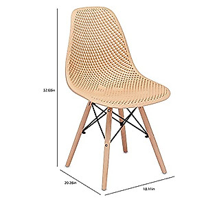 CangLong Dining Mid Century Modern DSW Hollow Back Design Plastic Shell Armless Side Chair with Beech Wood Legs, Set of 1, Beige