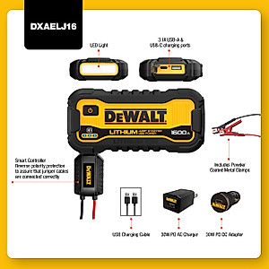 DeWalt DXAELJ16 1600 Peak Amp Jump Starter Battery Booster with USB Power Station