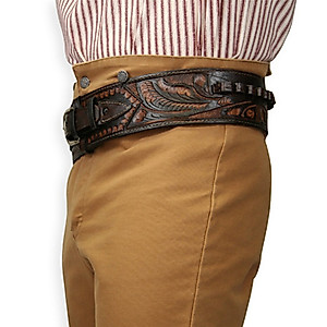 Historical Emporium .44/.45 Cal Standard Right Hand Western Gun Belt and Holster Tooled Leather 38 Two-Tone Brown