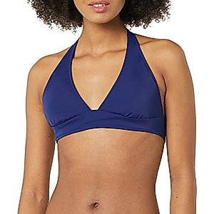 Amazon Essentials Women's Light-Support Tie Halter Bikini Swimsuit Top (Available in Plus Size), Dark Navy, Large