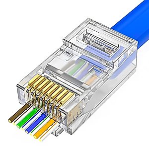 AOWIZ RJ45 Cat5 Cat6 Connector Pass Through RJ45 Ends for Solid Wire and Standard UTP Network Cables 100-Pack