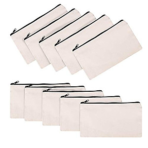 Katieyca 10 PCS Canvas Zipper Pouch, Blank DIY Craft Pen Bag, Multi-purpose Cosmetic Bag to Store Personal Belongings for Travel and Work (Beige, 8.3"x4.7")