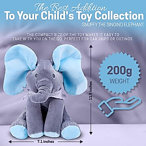 13MARCH Snuffy The Elephant - Musical Peek-a-Boo Elephant Toy - Interactive Stuffed Baby Animal with Moving Ears for Baby - Hide and Seek Fun - Elephant Plush Baby Toy