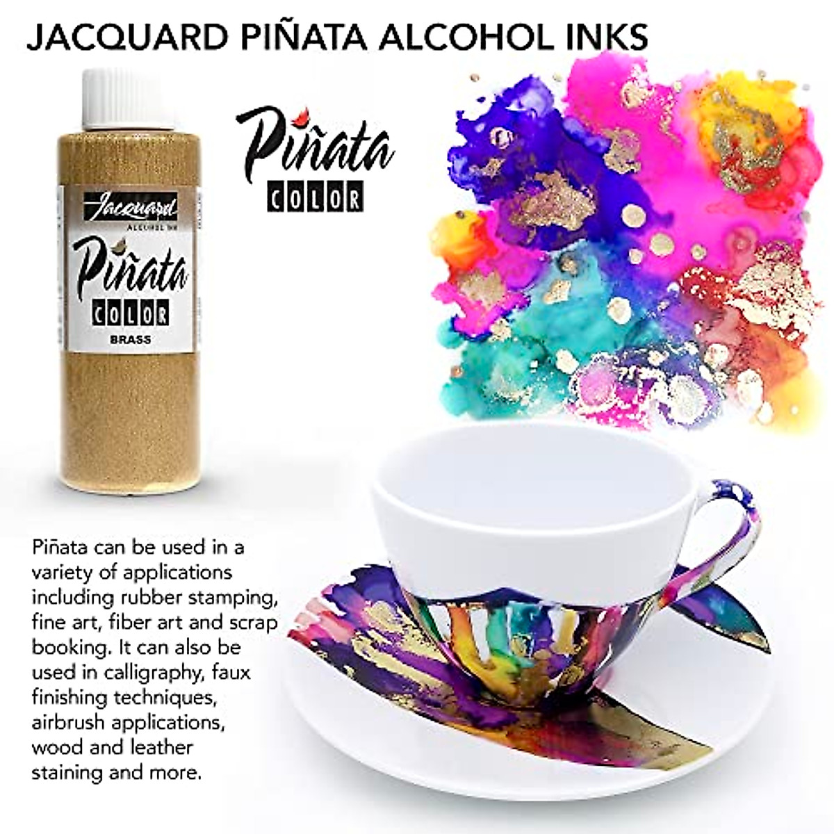 Pinata Rich Gold Alcohol Ink 4-Ounce, Pixiss 20ml Needle Tip Applicator Bottle and Funnel, Bundle for Yupo and Resin