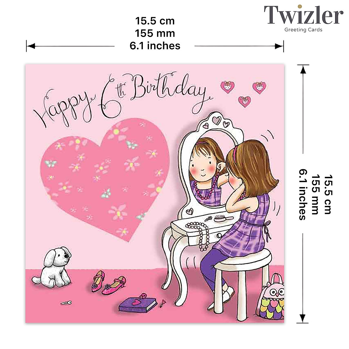 Twizler Happy 6th Birthday Card, Multicolor, 6.1 x 6.1 in