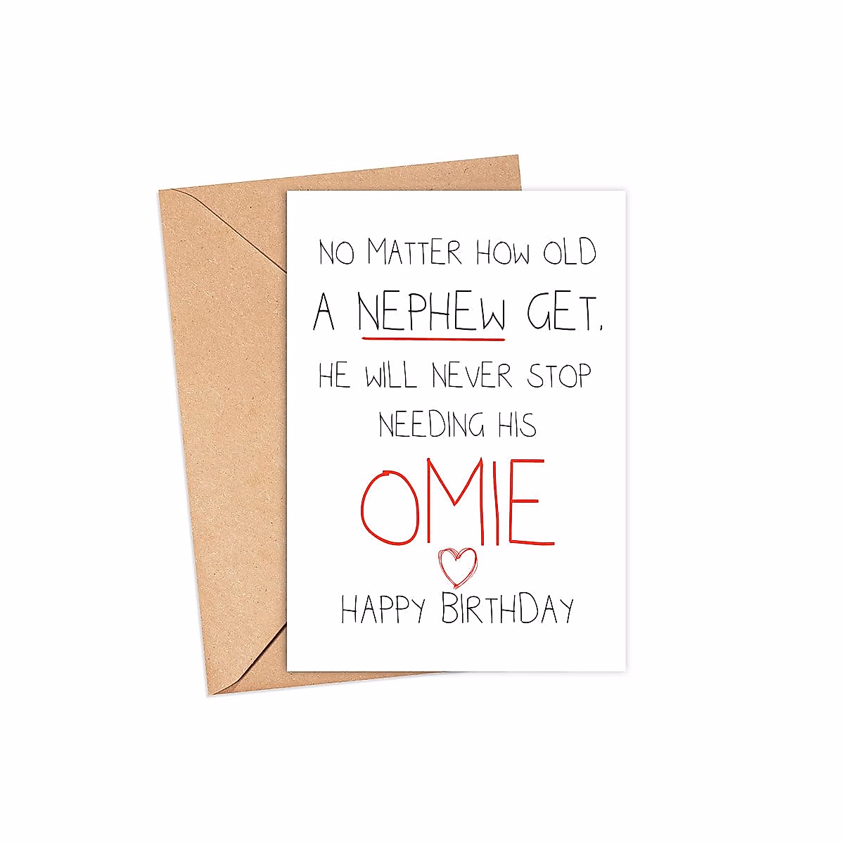PTDShops No Matter How Old A Nephew Get. He Will Never Stop Needing His Omie - Funny Birthday Card For Omie - Cute Birthday Card For Omie - Humorous Mothers Day Card - Greeting Card