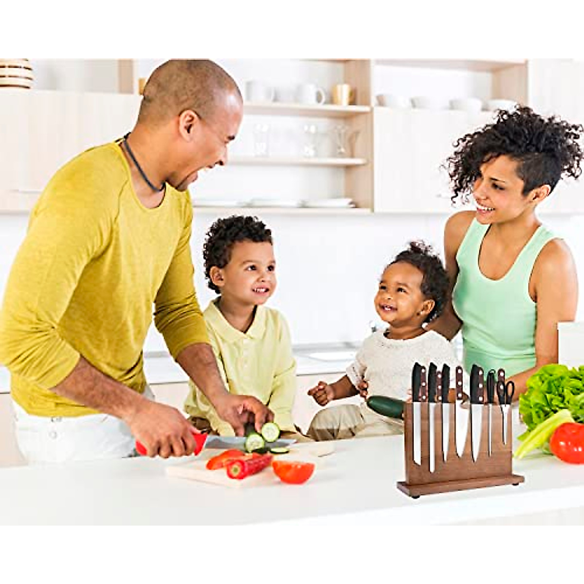 Knife Block,magnetic knife holder stand for kitchen counter,Knife Storage rack shelves, Rubber Wood Knife storage Organizer with Double Sided Magnetic,Knife Display Stand,without knives(12 * 7“)