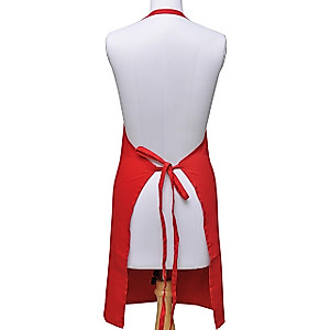 Yourtablecloth Cotton Cloth Cooking Kitchen Apron – 3 Classic Colors – Adjustable Neck Strap – Long Waist Tie – Large Front Pocket – Ideal for Cooking, Cleaning, Gardening & More Red