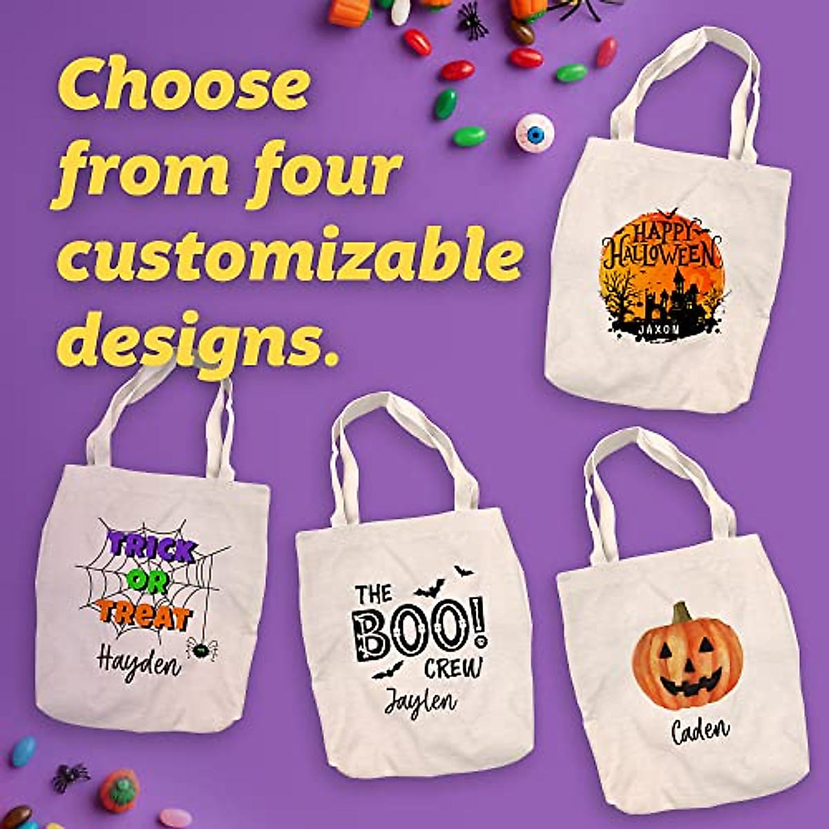 Pattern Pop - Personalized Halloween Tote Bag - Graphic Canvas Tote Bag - Personalized Candy Bag for Trick or Treat - 16” x 14.5” - Jack o’ Lantern