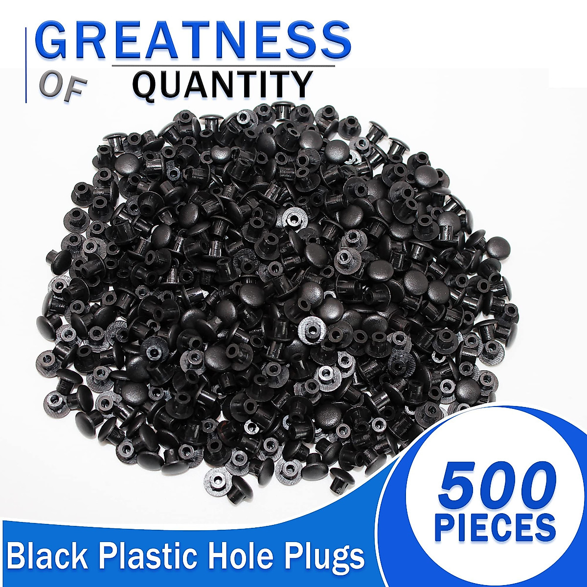 BOPOREAE 500Pcs 3/16 Inch Plastic Hole Plugs,5 mm Black Screw Cap Round Button Plugs, Cabinet Closet Cupboard Shelves Furniture Peg Pin Nail Drilling Hole Covers