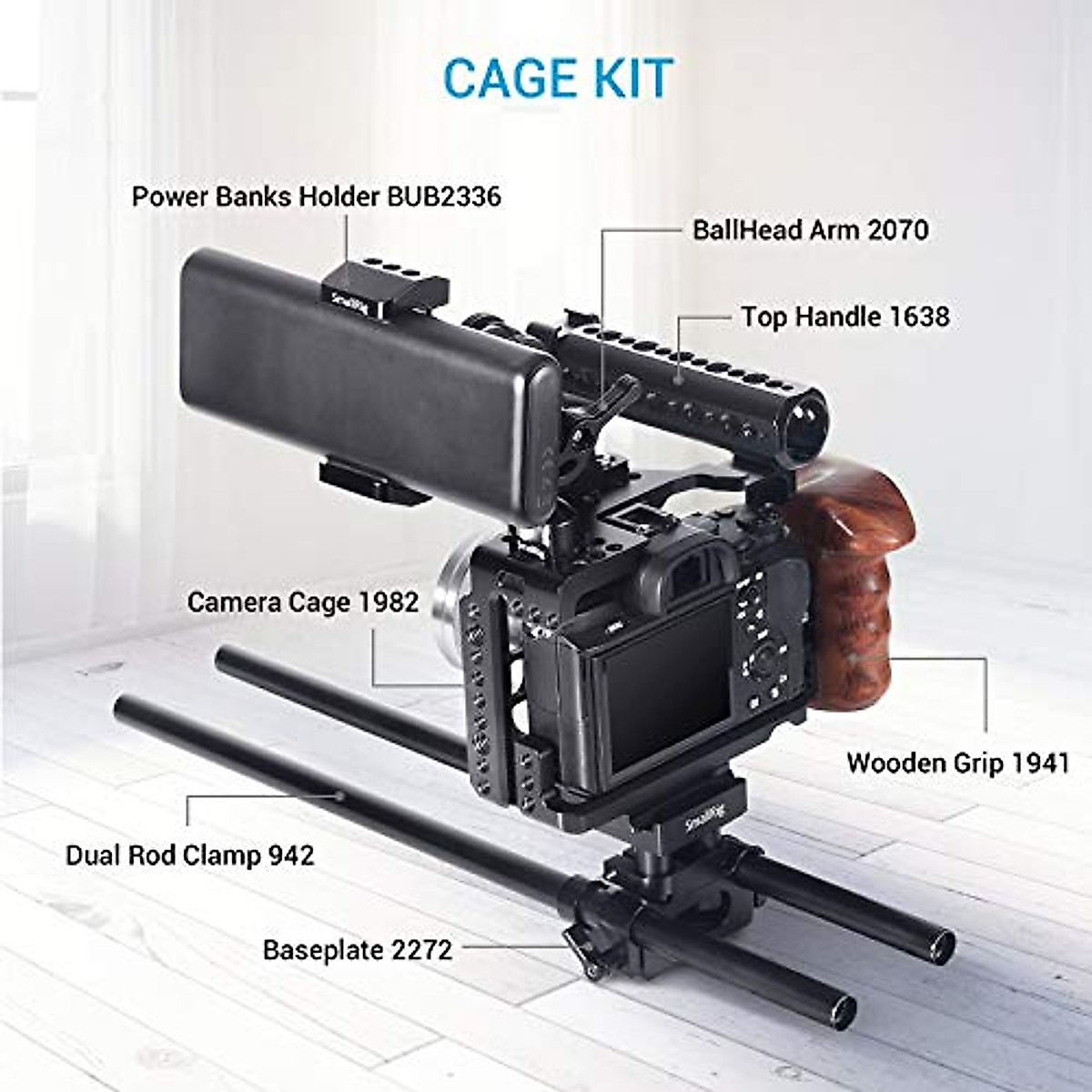 SmallRig Aluminum Power Bank Holder, Powerbank Mount Clamp for Portable Power Banks with Width Range from 53mm to 85mm - BUB2336