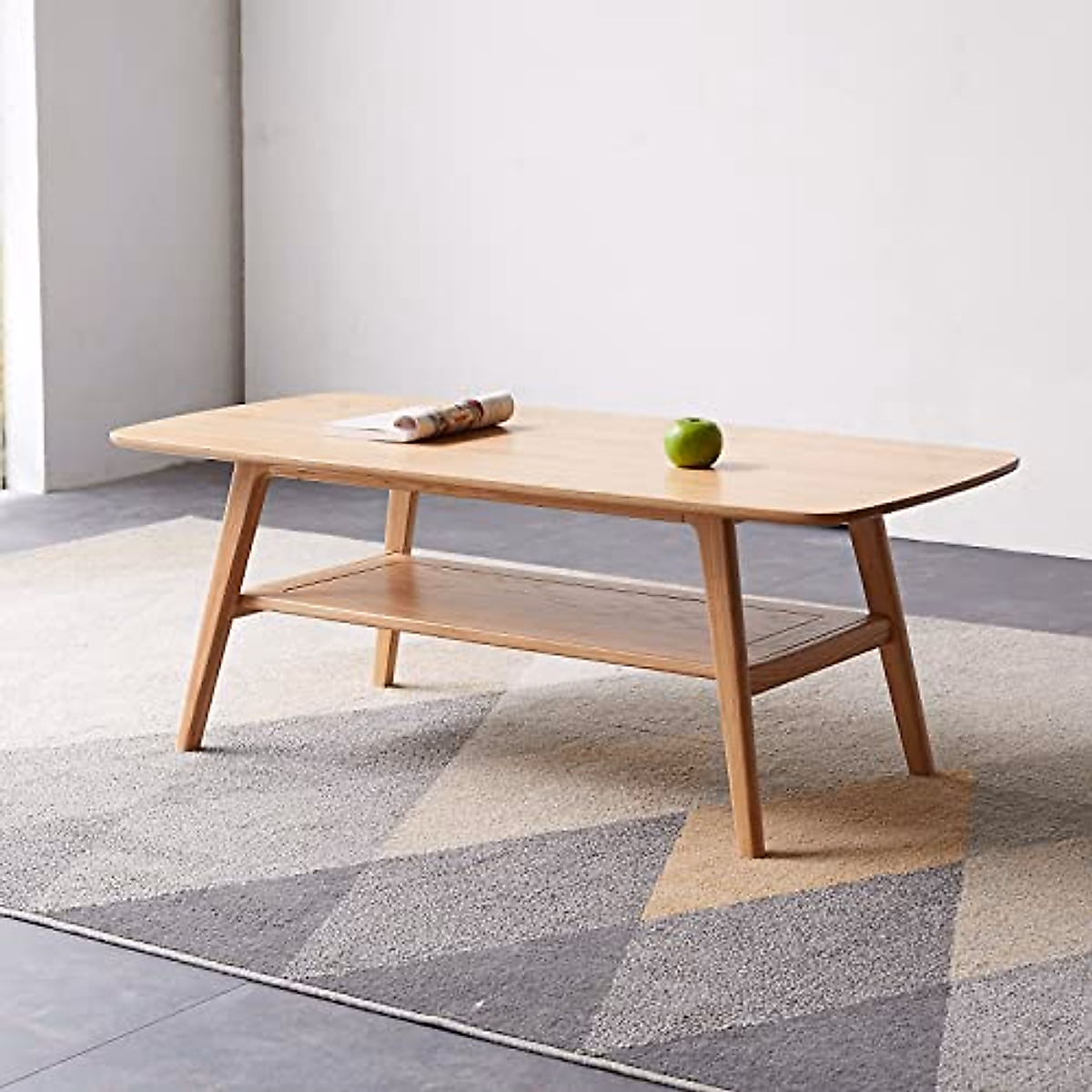 HomSof Center Table Low Table 100% Solid Wood Top Plate Desk Coffee Table,Natural Wood Writing Desk with Storage Shelf 31.5"x19.7"x17.3",Oak