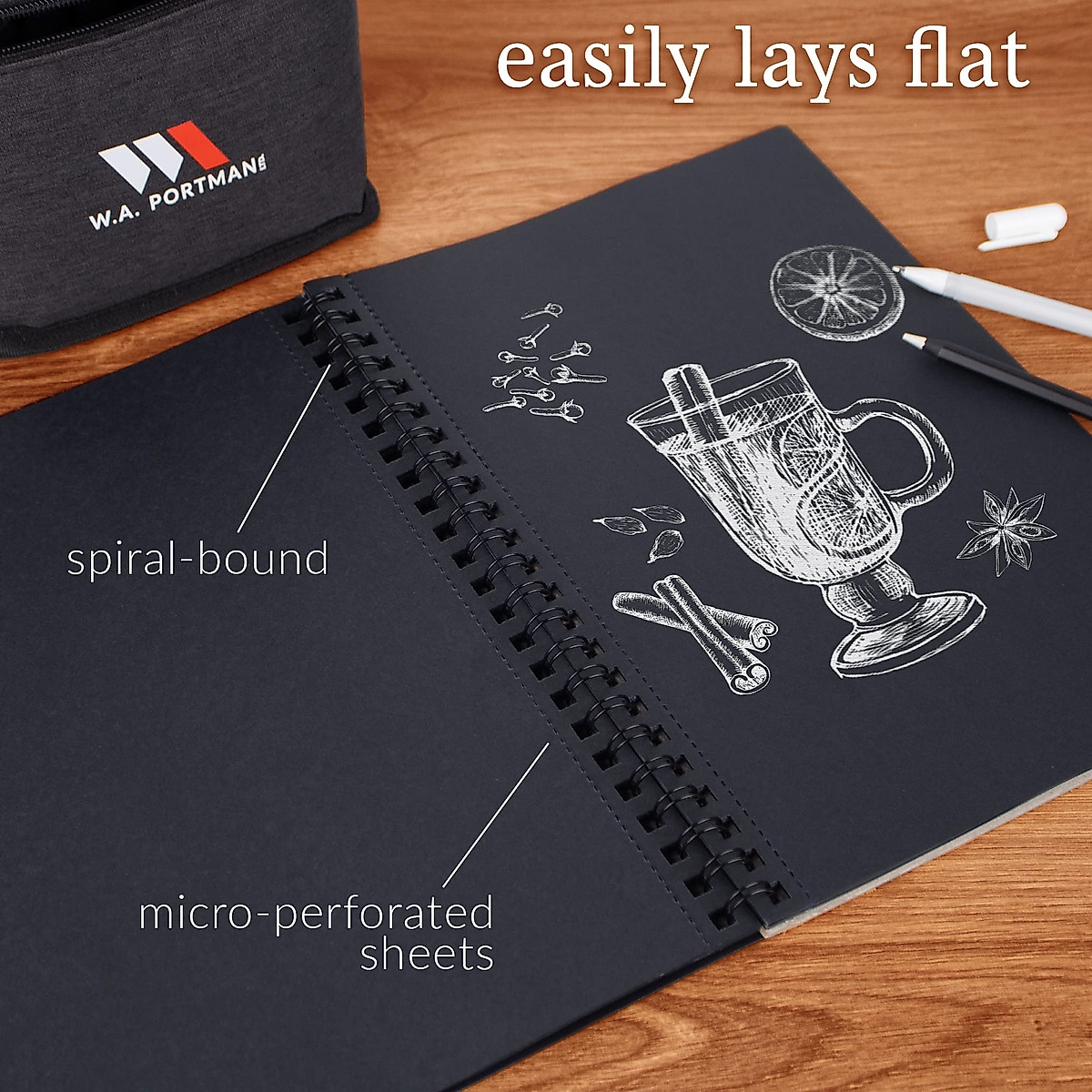 WA Portman Black Paper Sketchbook - A4 (8.3" x 11.7") Black Drawing Paper - 60 Pages (30 Sheets) Journal - Sketchbook Notebook for Gel Pens