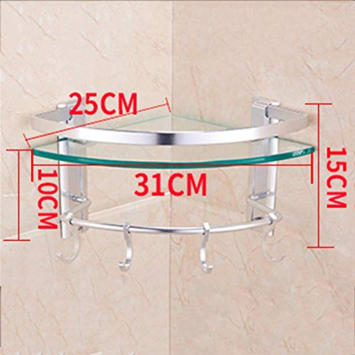 PIBM Stylish Simplicity Shelf Wall Mounted Floating Rack Wooden Bathroom Shelves Rack Sector Wall Mount Cosmetic Storage Rack Corner Tempered Glass Hook up - 3 Sizes, a , 31x25x70cm