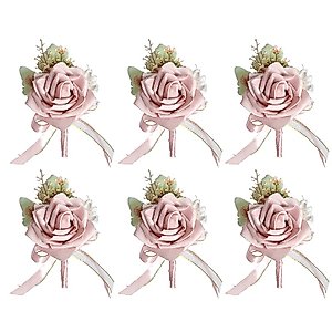 ikasus Rose Boutonniere Wrist Flower for Bride Bridesmaid, Artificial Flower Rose Wrist Corsage Wristlet Band Bracelet Men Boutonniere Set for Wedding Ceremony Anniversary, Party, Homecoming Type 3