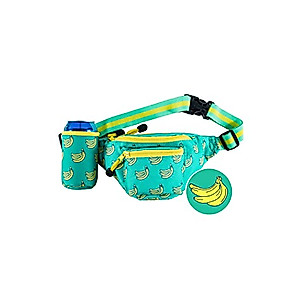 Tipsy Elves Havana Banana Fanny Pack w/Drink Holder - Small Green Adjustable Strap Waist Pouch for Secure Storage