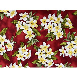 Red Plumeria Hawaiian Print 100% Cotton Fabric Sold by The Yard
