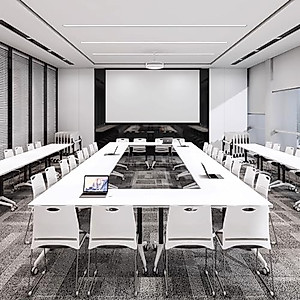 DRemdo Large Meeting Table，Sturdy Conference Table with Cable Management Grommets Modern Rectangle Office Meeting Table with Metal Frame & Legs- Easy Assembly Boardroom Table (Color : White, Size :