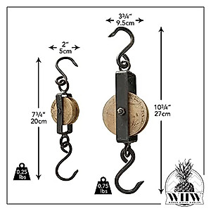 WHW Whole House Worlds Retro Rustic Hay Pulley Hook, Vintage Reproduction, Black Cast Iron, Solid Mango Wood, 10.75 and 7.75 Inches Long