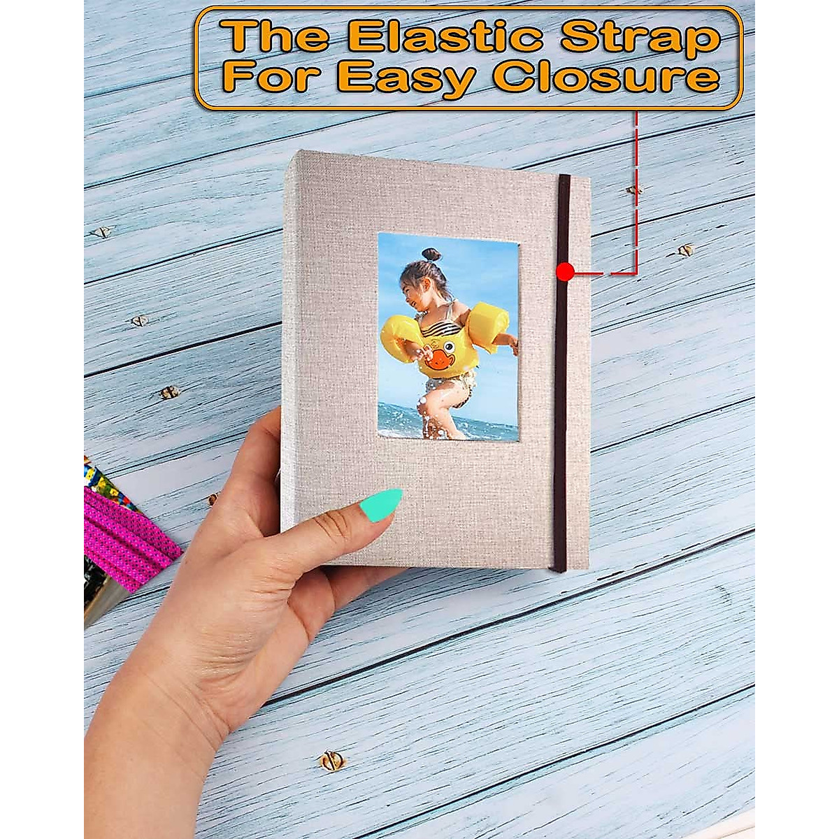 Small Photo Album 4x6 – Clear Pages, Linen Cover with Front Window, Pack of 2, Each Small Album Holds 52 Photos, Small Brag Book Photo Album for 4x6 Photos, Blue Fabric