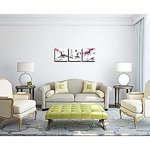 NAN Wind Small Size Traditional Chinese Painting of Peach Blossom Canvas Prints 3 Panels Calligraphy Art Paintings Wall Art Poem Print Painting Framed 12x12inches 3pcs/set