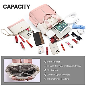 LOVEVOOK Backpack Purse for Women, Convertible Small Backpack Tote for Woman, Mini College Daypack for Work, Daily, Travel, 2pcs set, Beige-Pink