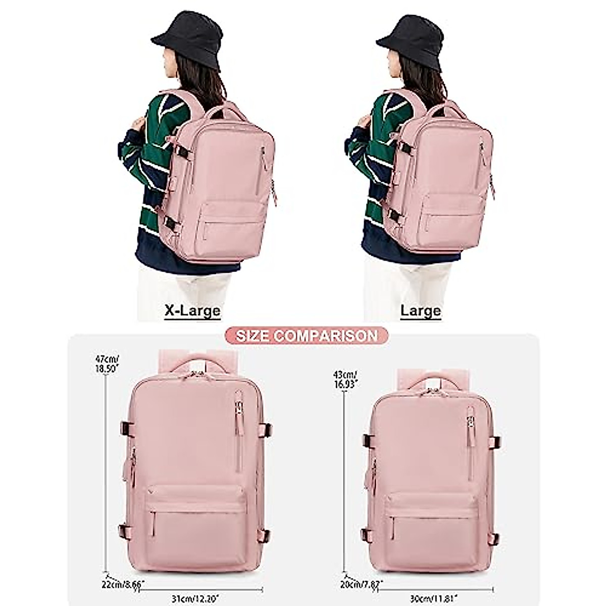 VGCUB Carry on Backpack,Large Travel Backpack for Women Men Airline Approved Gym Backpack Waterproof Business Laptop Daypack,Pink Large