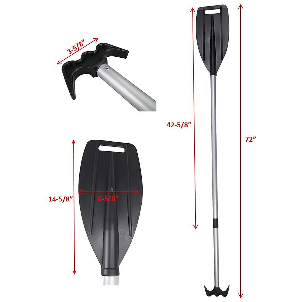 Pactrade Marine Boat Kayak Raft Floating Telescopic 45'' - 72'' Oar Paddle & Hook Anodized Aluminum Shaft