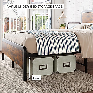IDEALHOUSE Queen Bed Frame with Headboard, Platform Bed Frame with Safe Rounded Corners & Strong Metal Slats Support, Mattress Foundation/Noise-Free/No Box Spring Needed