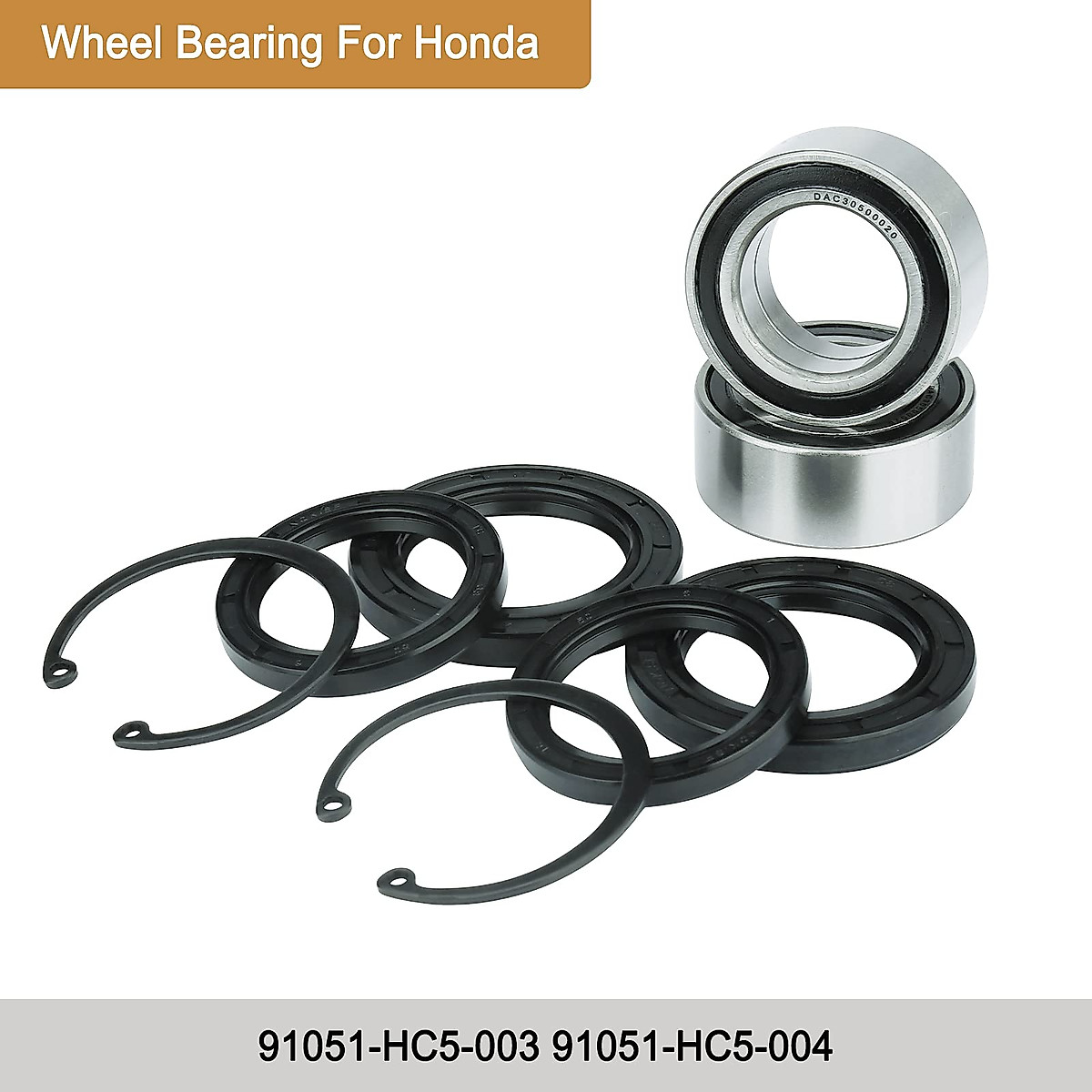 MINSTAR Wheel Bearing Fits For Honda TRX420 2007 2008 2009 2010 2011 2012 2013 2014 Replaces # 91051-HC5-003 91051-HC5-004 2Pcs, Dust Seal (40X58X7) 2Pcs Oil Seal (38X50X6) 2Pcs, Circlip (50MM) 2Pcs.