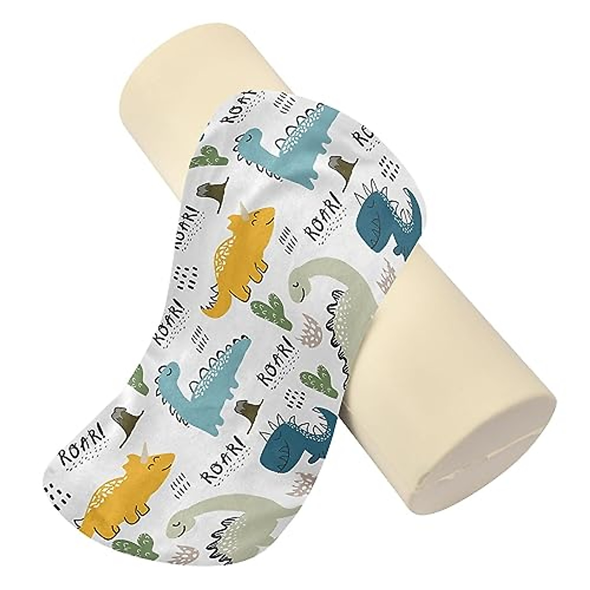 Vnurnrn Childish Dinosaur Neck Support Pillow Round Neck Roll Bolster Cylinder Pillow Cervical Pillows Leg Pillow for Leg Knee Back Head Support for Gifts Camp Study Work