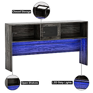 Unikito Office Desk with Drawers and Hutch, Large L Shaped Computer Desk with Power Outlet and LED Lights, 60 Inch Modern Corner Desk with File Cabinets, Sturdy 2 Person Home Office Table, Gray Oak