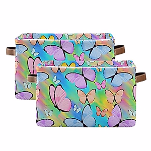 Blue Purple Butterfly Storage Basket Bins Foldable Laundry Hamper Toy Storage Bins Box Organizer for Office Bedroom Clothes Bedroom Living Room,2 pcs