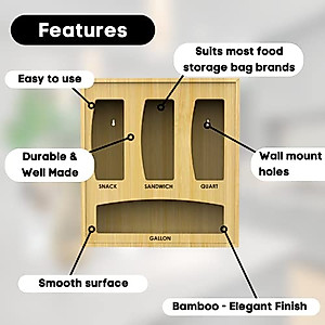 Ninjur Bamboo Ziploc Bag Storage Organizer & Dispenser for Kitchen Drawer – Food Baggie Organization Holder with Slider - Compatible with Gallon, Quart, Sandwich and Snack Plastic Bags