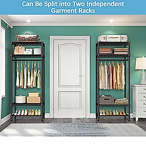 VIPEK V5i Garment Rack Heavy Duty Clothes Rack, Bedroom Armoires Portable Wardrobe Closet Freestanding Clothing Rack with 8 Adjustable Shelves& 4 Hang Rods, 68.9" L x 15.7" W x 76.4" H, Black