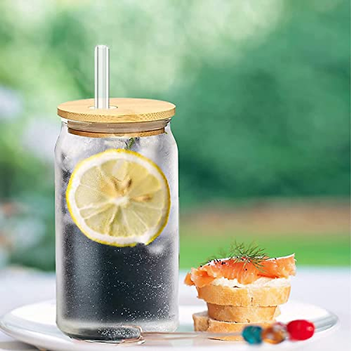 LMHEJING 6 Pieces 20oz Beer Glass with Lids and Straw, 20oz Glass Cups Glass Cups Beer Cute Tumbler Cup, Ideal for Whiskey, Soda, Tea, Water