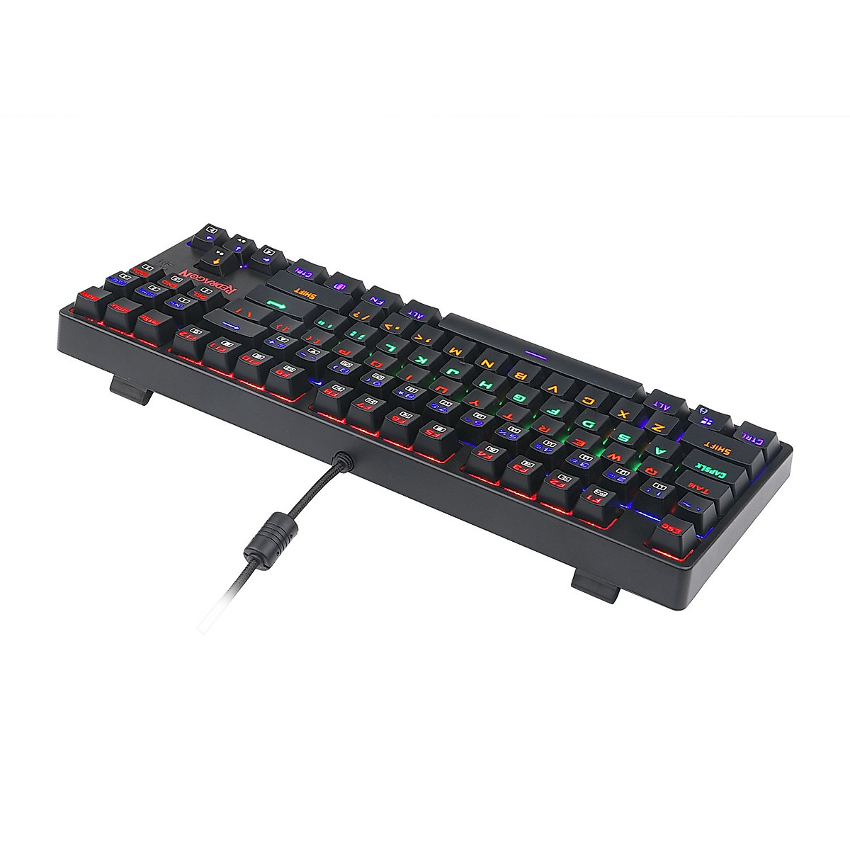 Redragon K576R DAKSA Mechanical Gaming Keyboard Wired USB LED Rainbow Backlit Compact Mechanical Gamers Keyboard 87 Keys for PC Computer Laptop Blue Switches (Black)