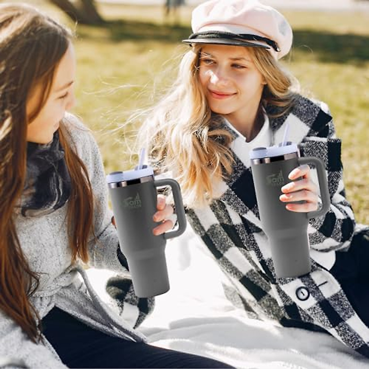 Samtrade Drinking Cup, Stainless Steel Insulated Tumbler with Handle (40oz) - 100% Leak-Proof Friendly Travel Mug, Charcoal blue, YX-T40