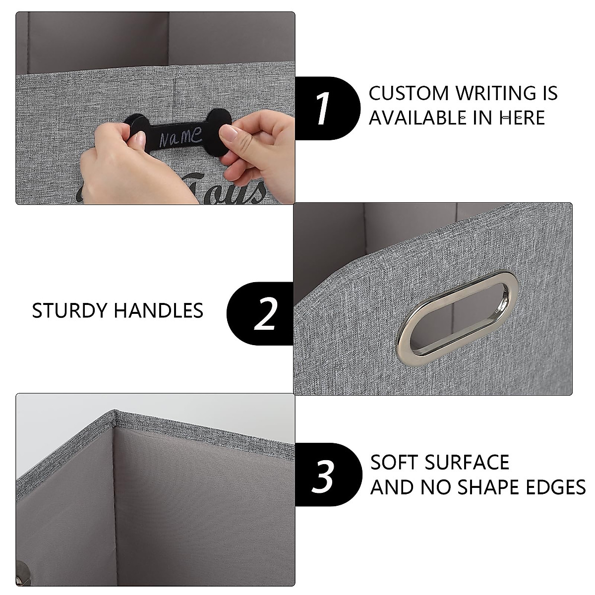 Geyecete Big Dog Toys Storage Bins Canvas Foldable Fabric Trapezoid with metal handles pet Baskets,Can be Personalized,Storage Bin Large toy box Organizer-Snow Gray